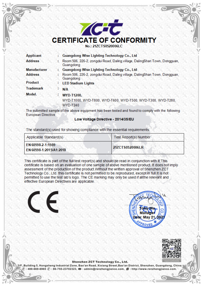 Arena LED Lighting : Meeting CE ROHS Standards - WEIYADI